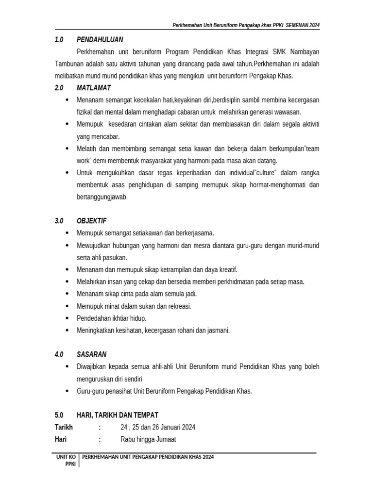 Kertas Kerja Perkhemahan Ppki Sesi 2023-2024 | PDF