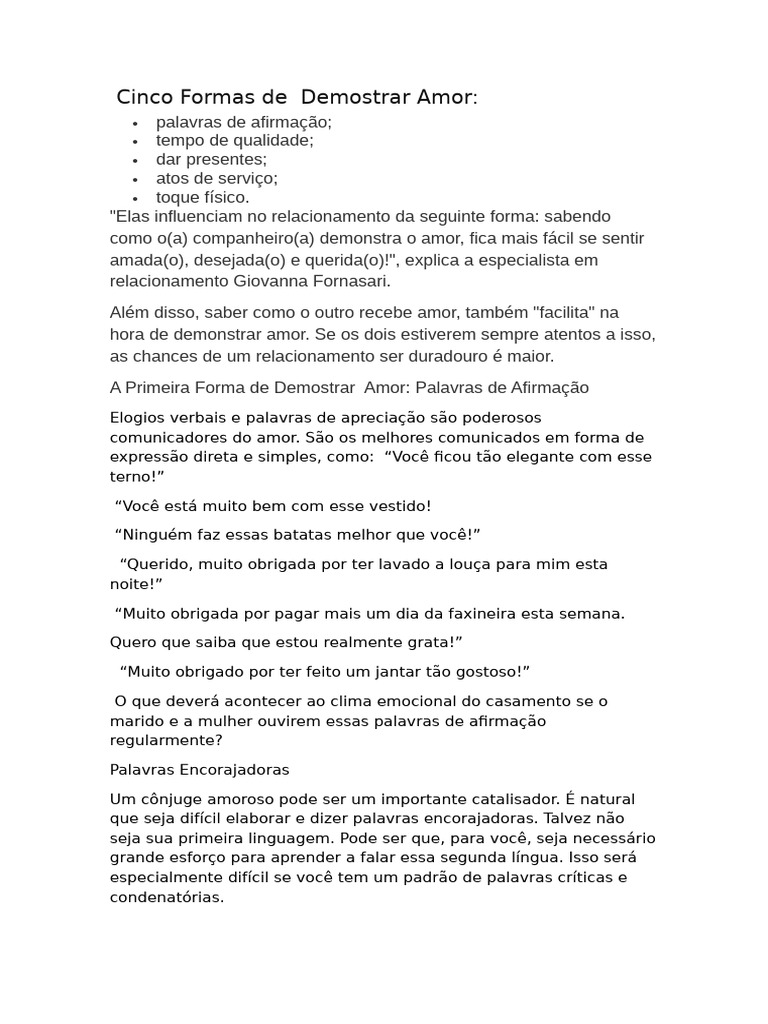 5 Formas de Demonstrar Amor | PDF | Amor | Tempo