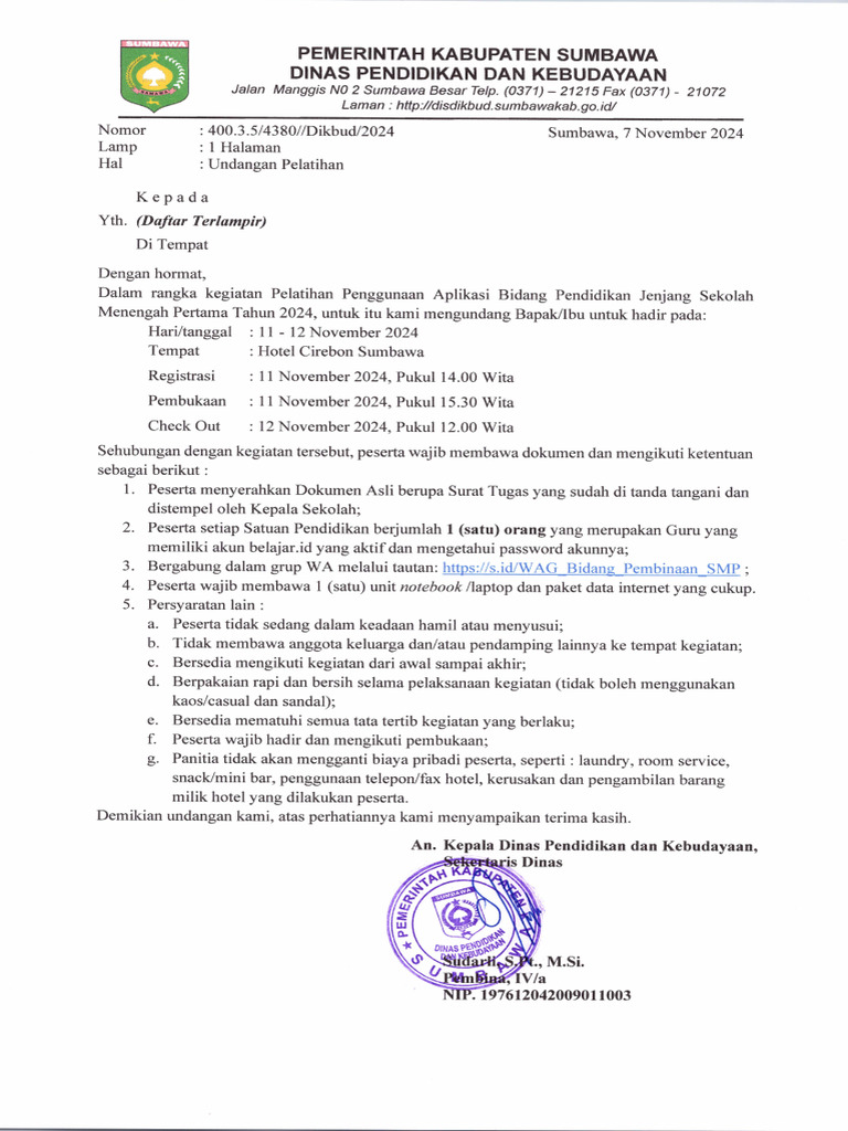 Undangan Pelatihan 11 - 12 November 2024 | PDF