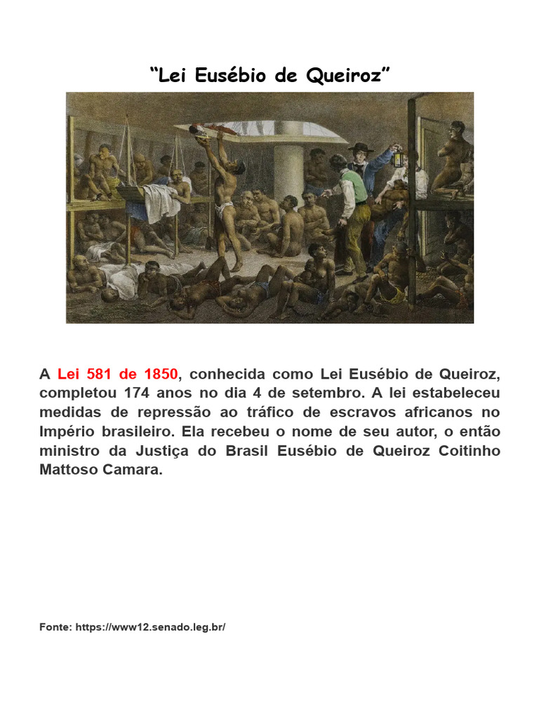1º Lei (Lei Eusébio de Queiroz) | PDF