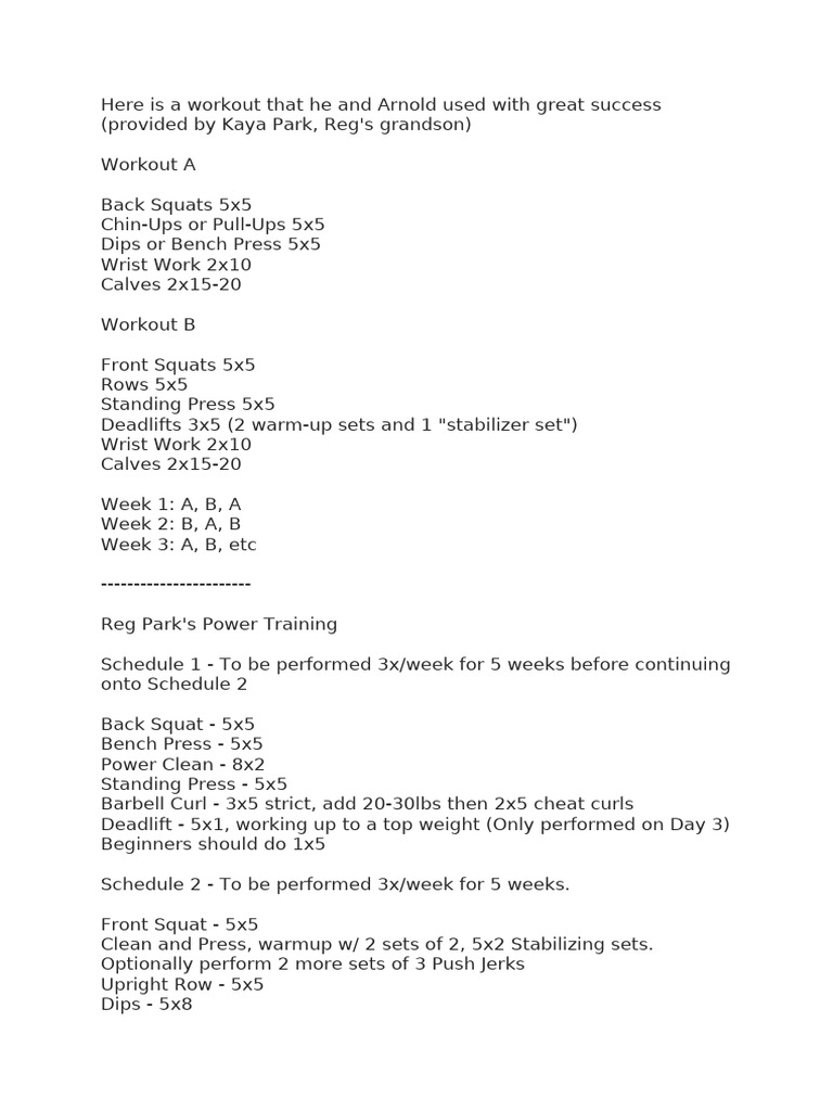 Reg Park's 5x5 Workout Routines | PDF | Strength Training | Athletic Sports