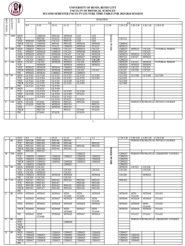 Second Semester Lecture Time Table 2023 2024 | PDF | Science