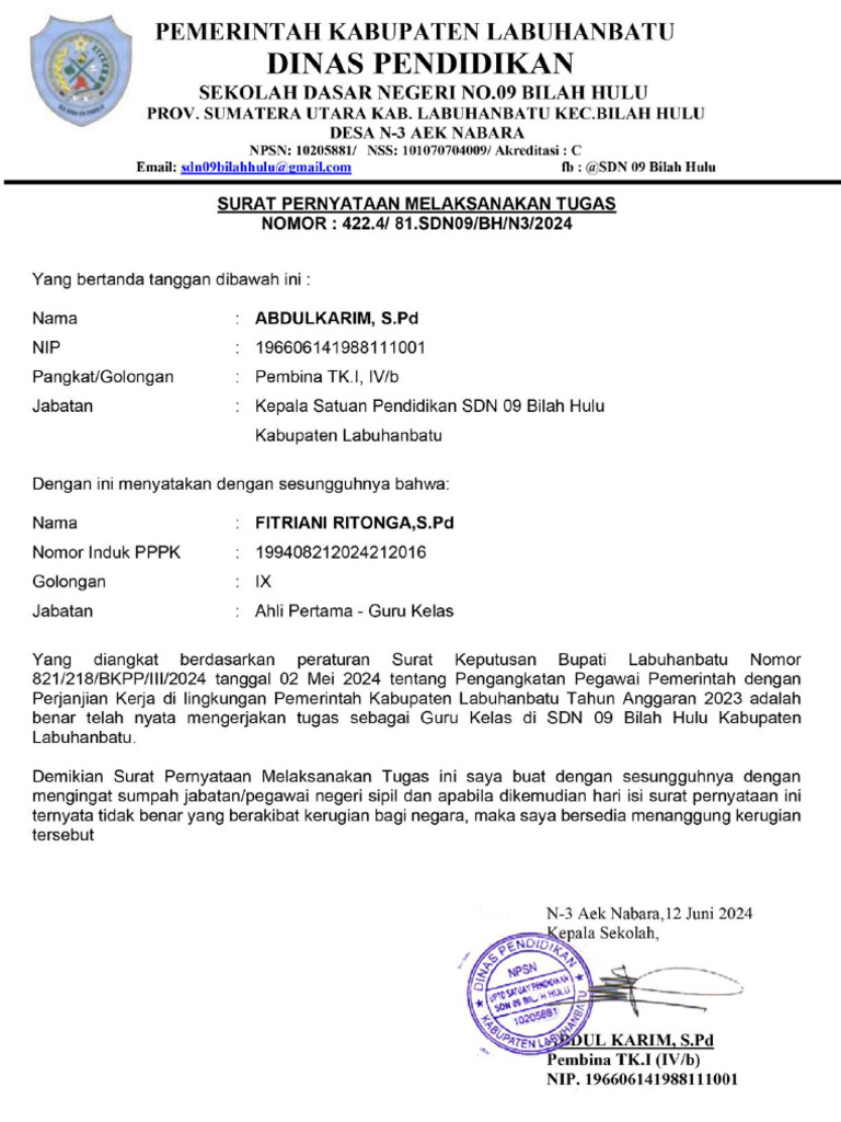 SDN 09 Bilah Hulu - Fitriani Ritonga | PDF