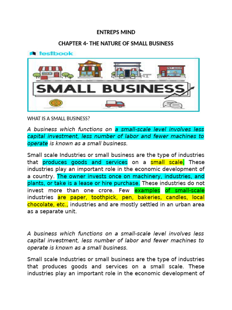 Entreps Mind-Chapter 4 - The Nature of Small Business | PDF ...