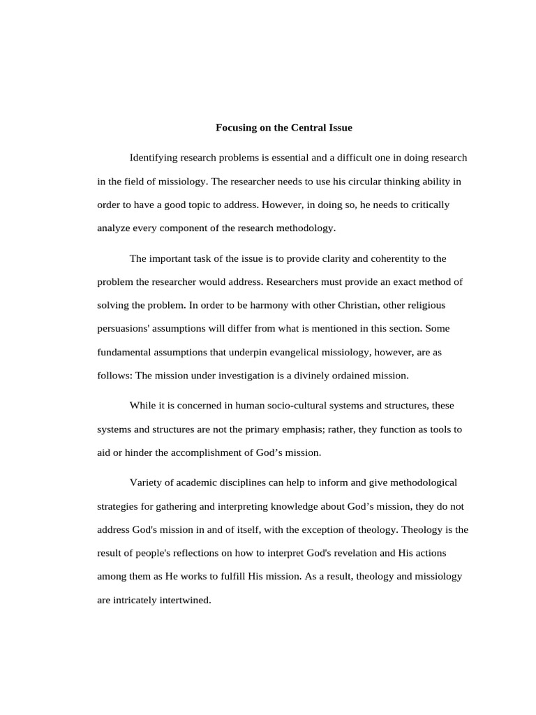 Focusing On The Central Issue | PDF | Self-Improvement