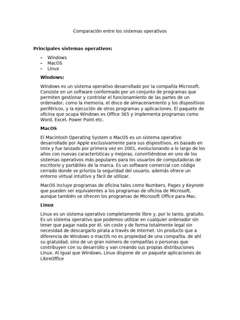 Comparación Entre Los Sistemas Operativos | PDF | Informática