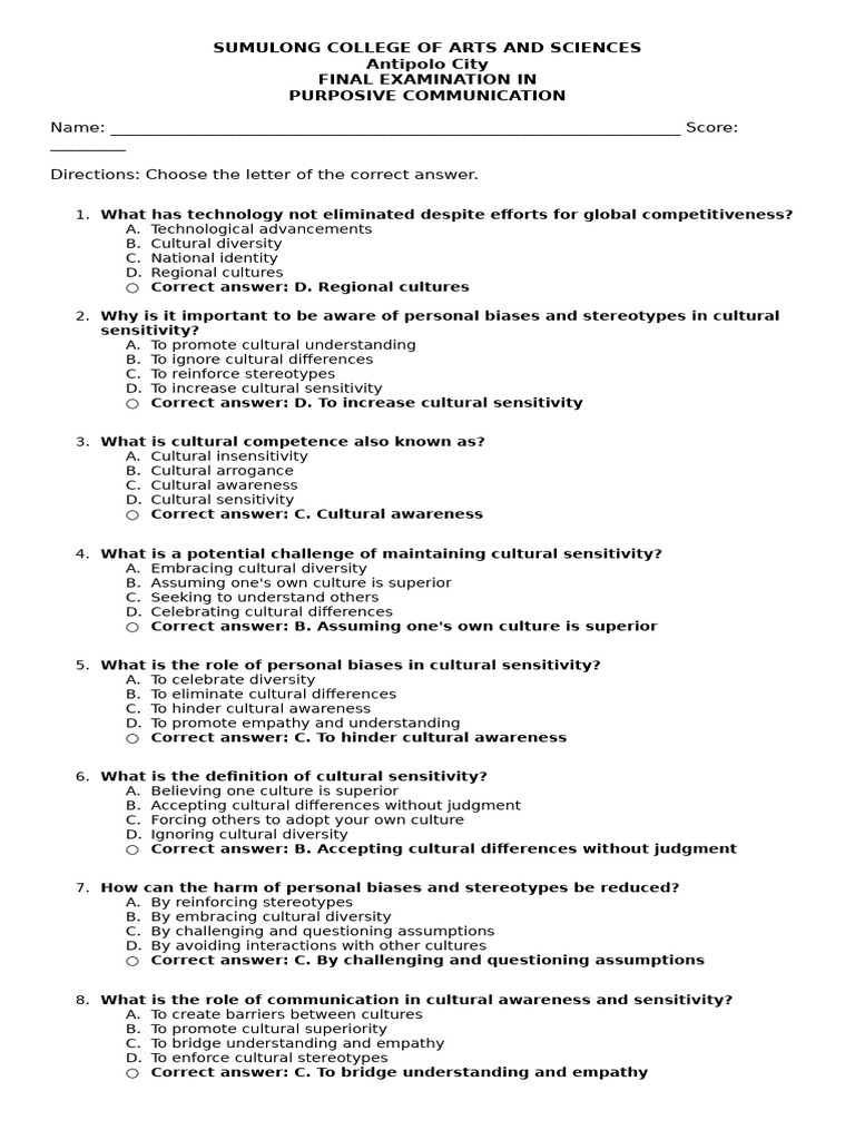 Final Exam: Purposive Communication | PDF | Dialect | Communication