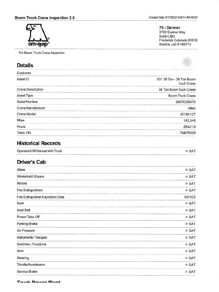 Altec Ac38 127s Inspection Report - 0 | PDF