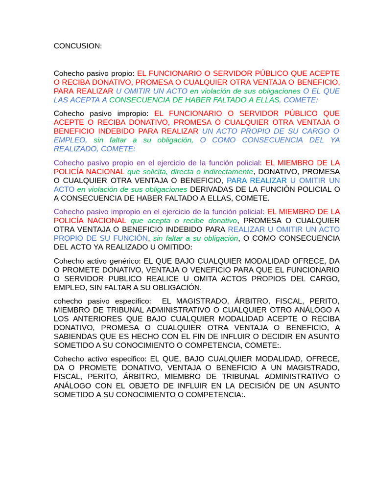 CONCUSION, Cohecho Diferencias | PDF | Derecho