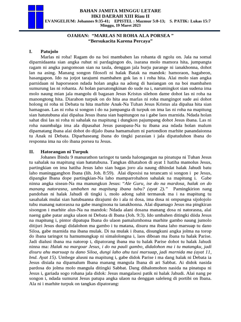 Bahan Jamita Minggu Letare 2023 | PDF | Agama & Spiritualitas