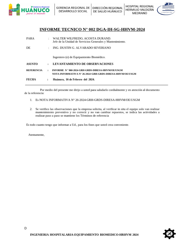 Informe Tecnico 001 - RAYOS X RODABLE MARACA GENERAL ELECTRIC HHVM 2024 | PDF | Negocios ...