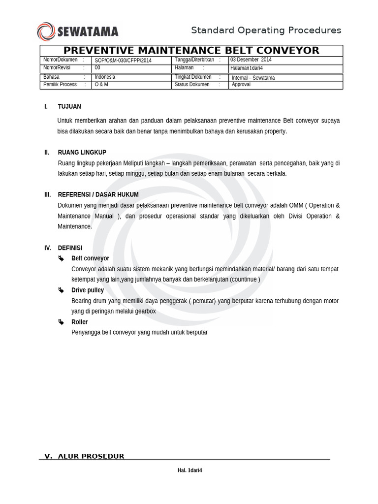 SOP Pemeliharaan Preventif Belt Conveyor | PDF