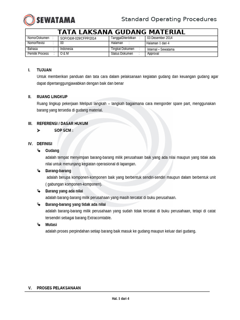 Prosedur Operasional Gudang Material | PDF