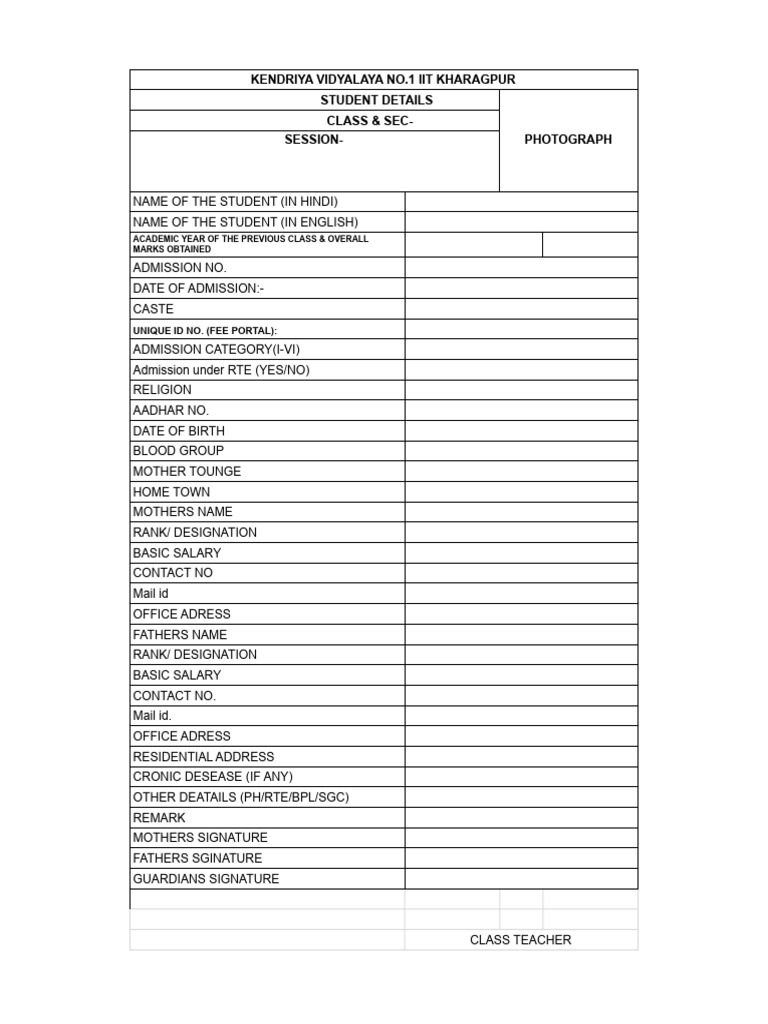 Student Details Proforma - Sheet1 | PDF