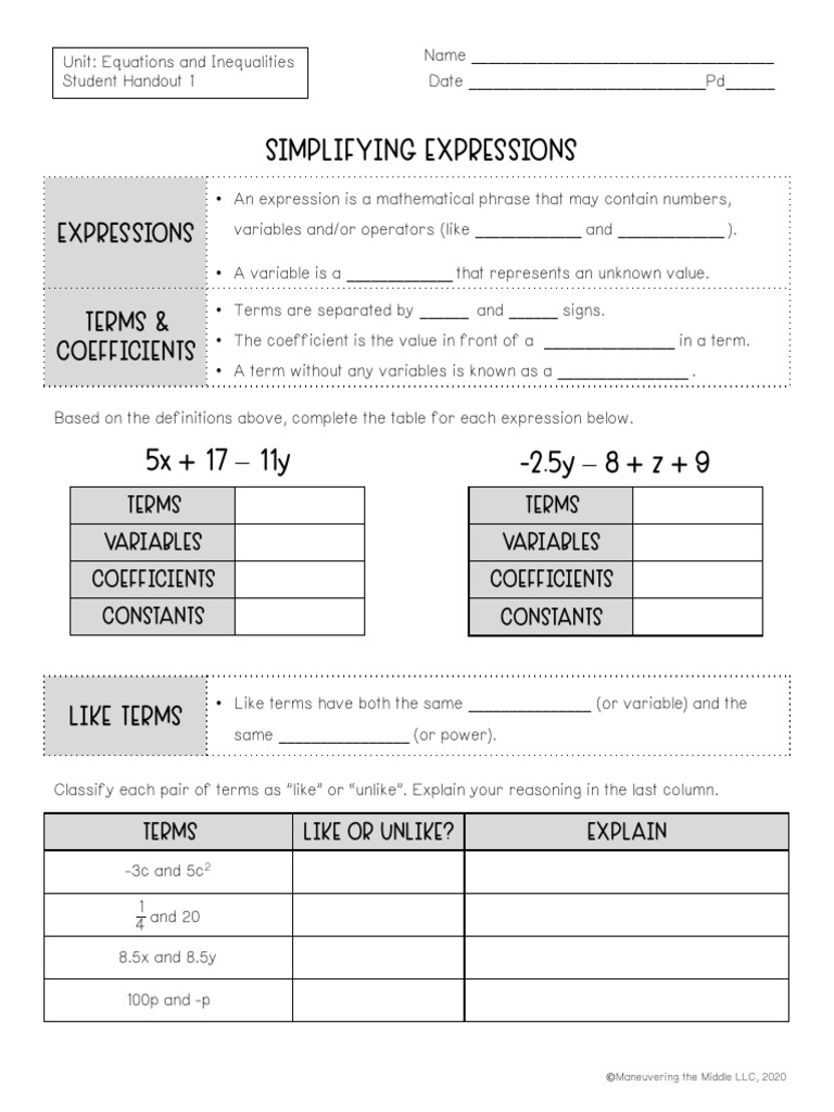 Simplifying Expressions 2 | PDF | Variable (Mathematics) | Equations