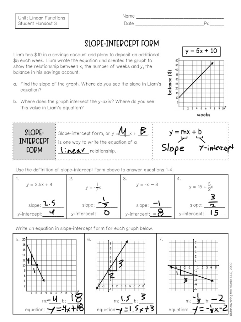 Slope Intercept Form | PDF | Equations | Mathematical Relations