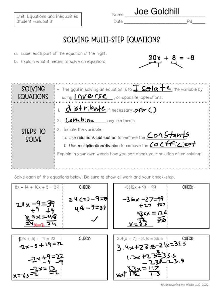 Solving MultiStep Equations | PDF | Equations | Mathematical Concepts