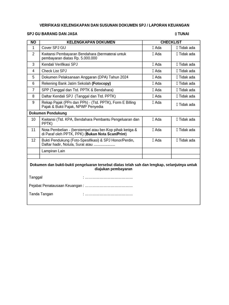 Checklist Kelengkapan SPJ | PDF