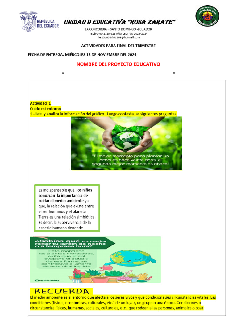 Proyecto Segundo Trimestre | PDF | Entorno natural