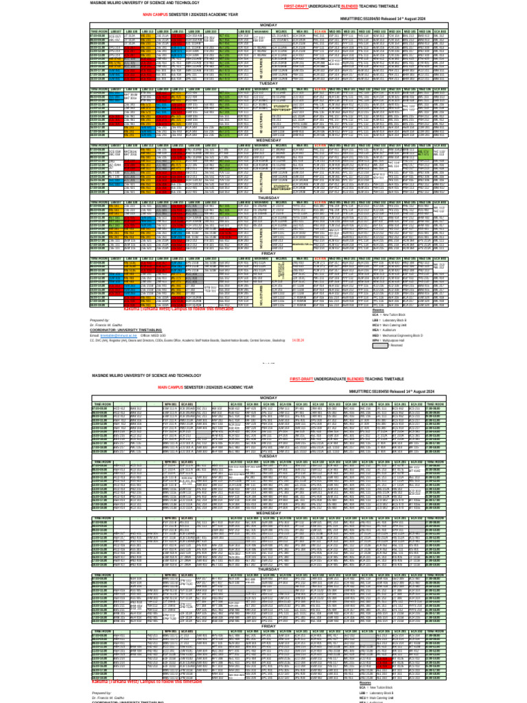 Weekly University Class Schedule | PDF
