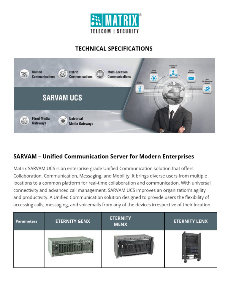Matrix Telecom SARVAM UCS Technical Specification | PDF | Voice Over Ip ...