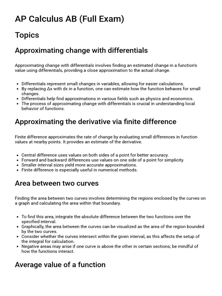 AP Calculus AB Full Exam StudyGuide | PDF | Integral | Derivative