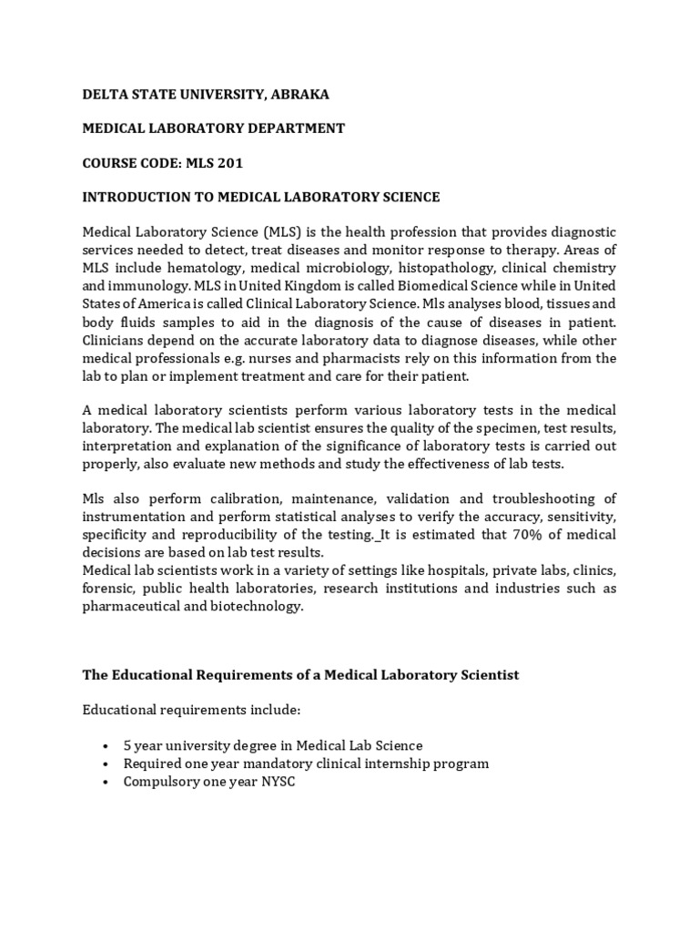 Introduction To Medical Laboratory Science 1 | PDF | Medical Laboratory ...