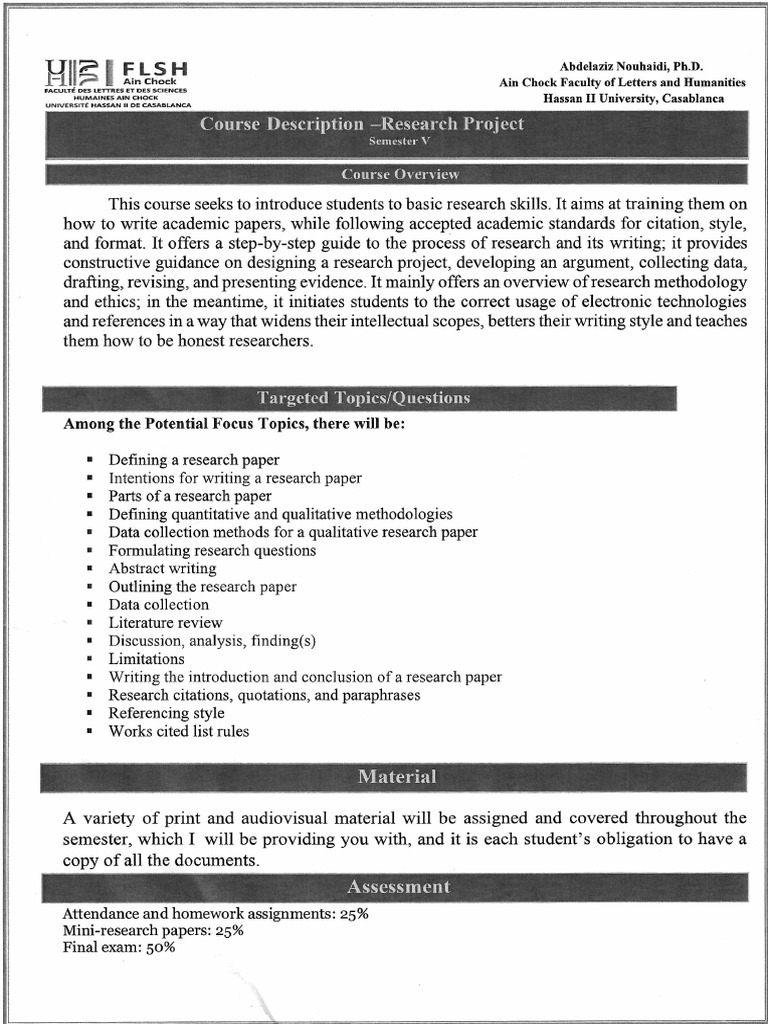 Research Method Course Description | PDF