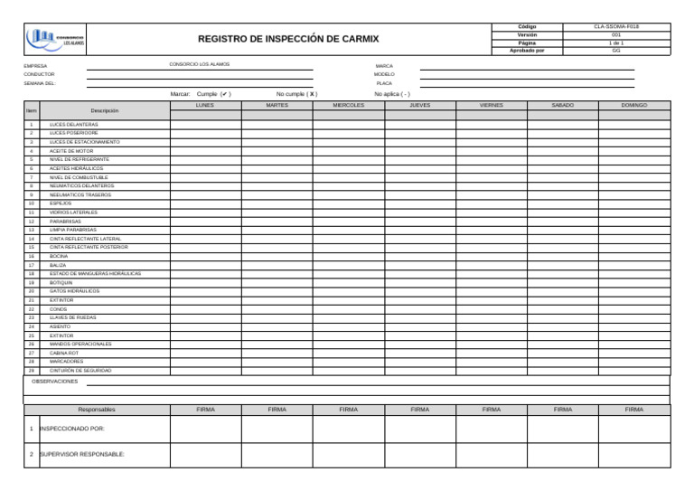 Registro de Inspección Linea de Amarilla - KARMIX. | PDF