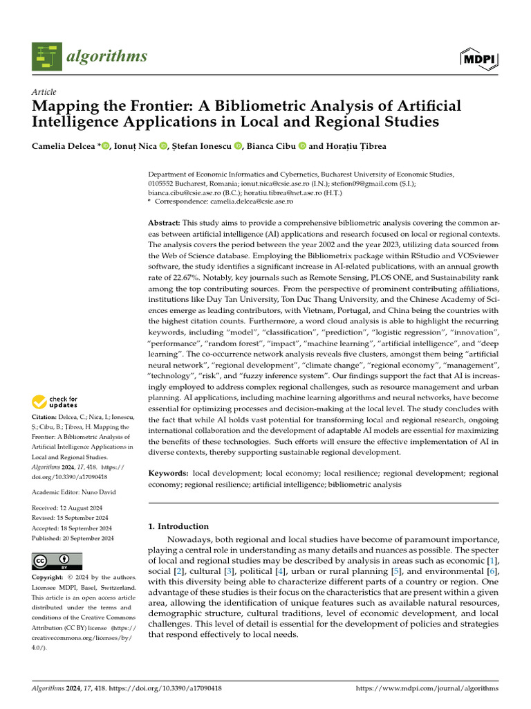 Mapping The Frontier - A Bibliometric Analysis of AI Applications in Local and Regional Studies ...