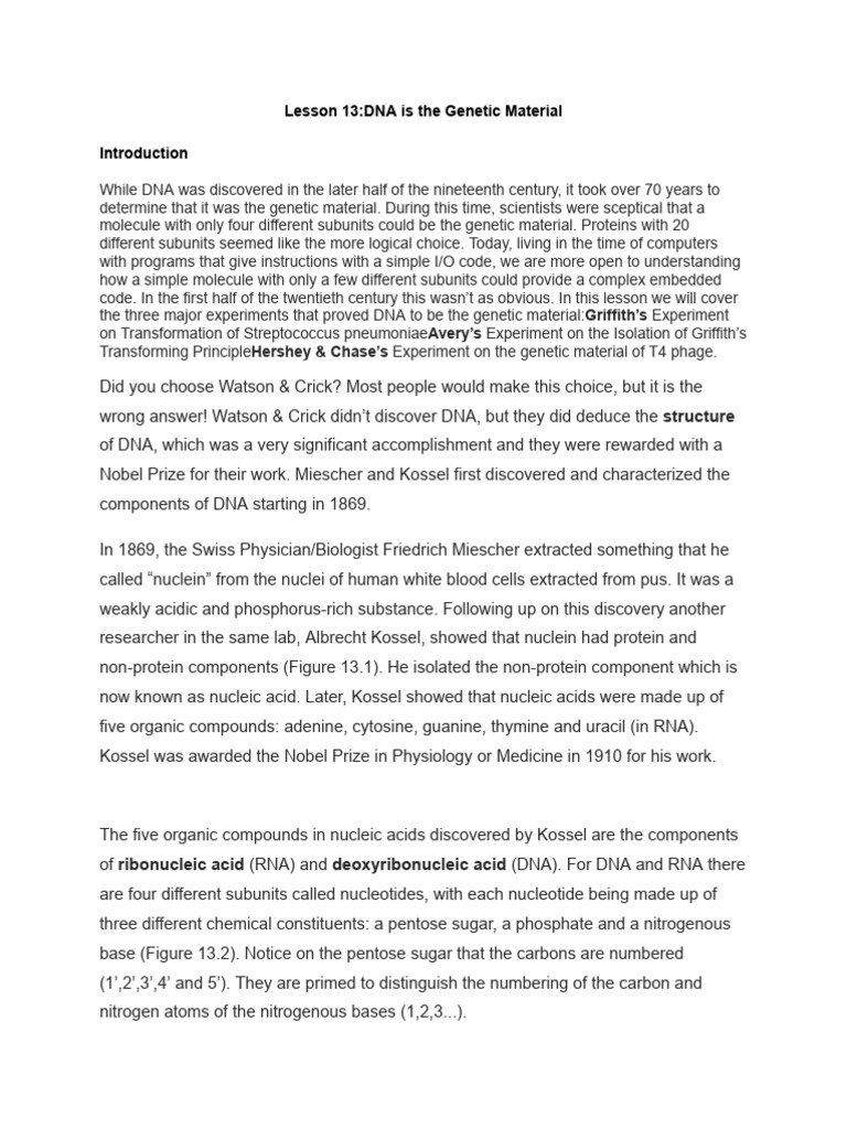 Lesson 13 - DNA Is The Genetic Material | PDF | Dna Replication | Dna