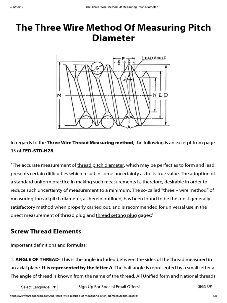 The Three Wire Method of Measuring Pitch Diameter | PDF | Screw ...