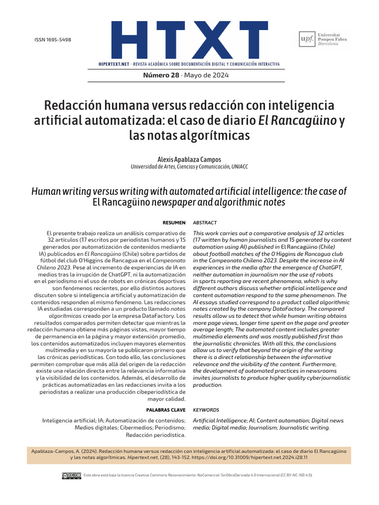 Redacción humana vs. IA en El Rancagüino | PDF | Inteligencia ...