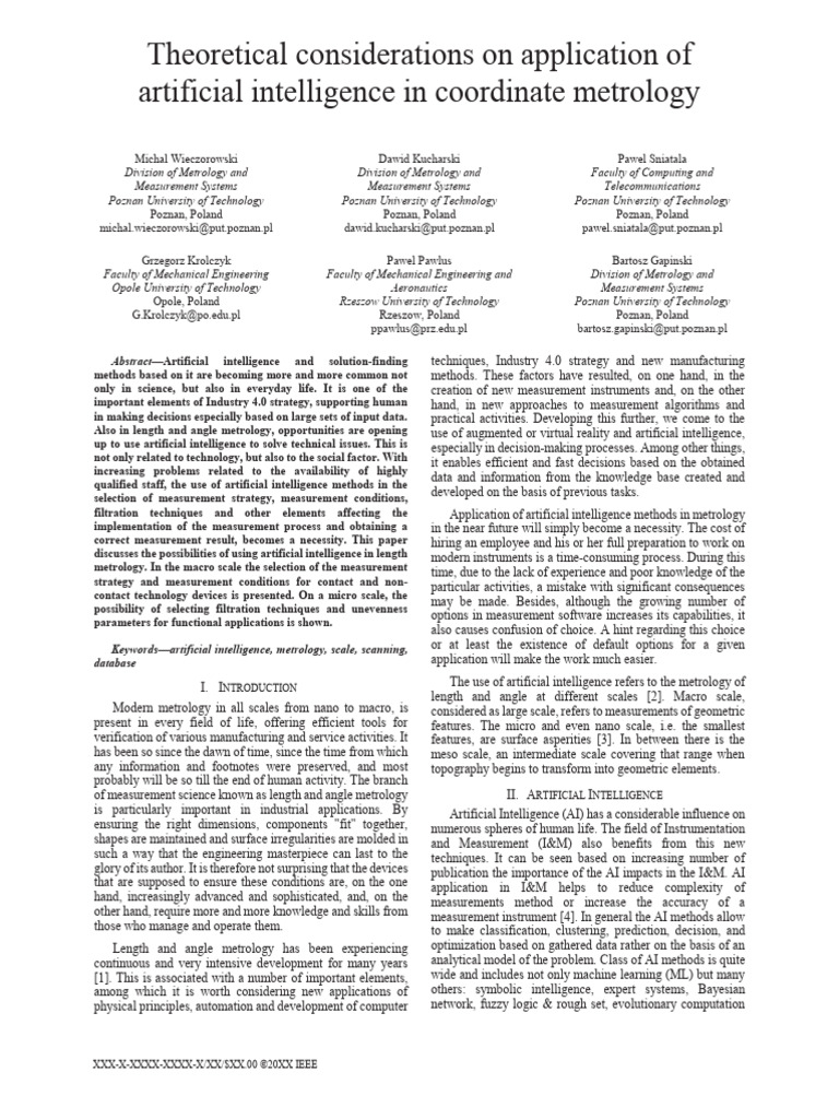 Theoretical Considerations On Application of Artificial Intelligence in Coordinate Metrology ...