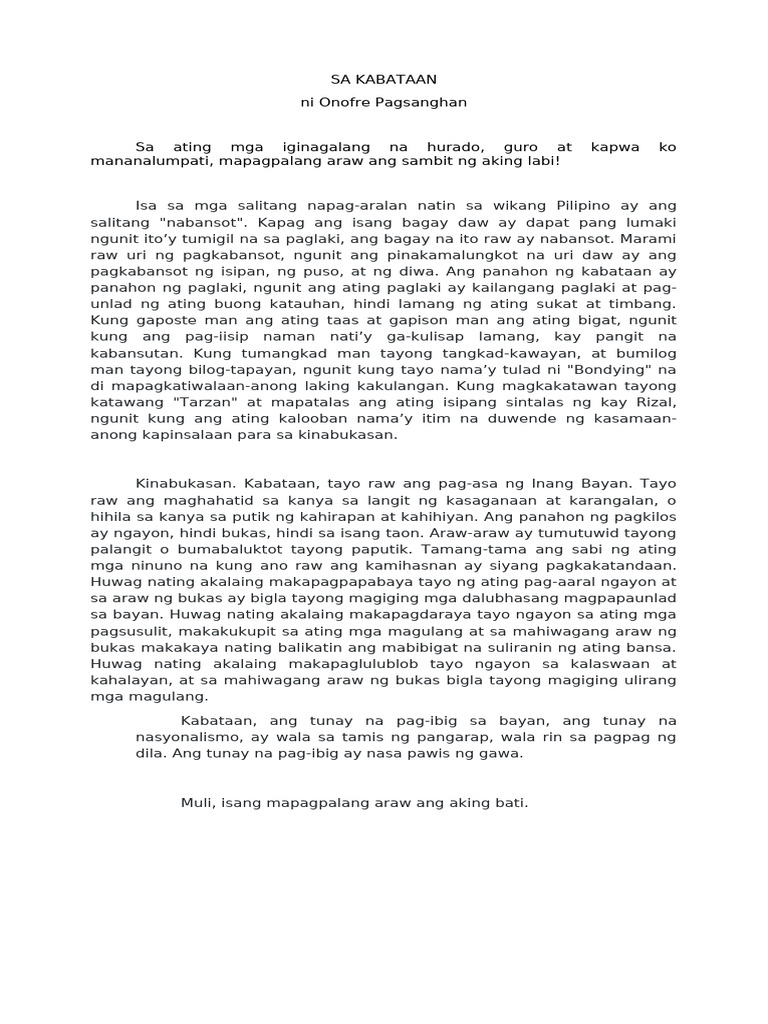Sa Kabataan | PDF