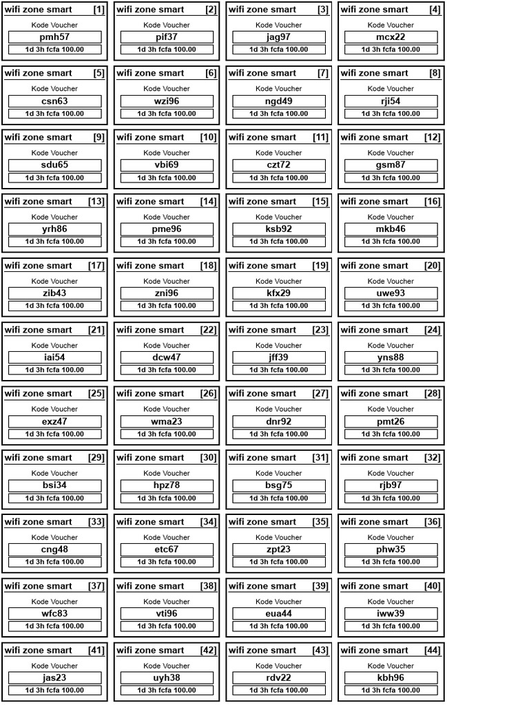 WiFi Zone Smart Voucher Codes List | PDF