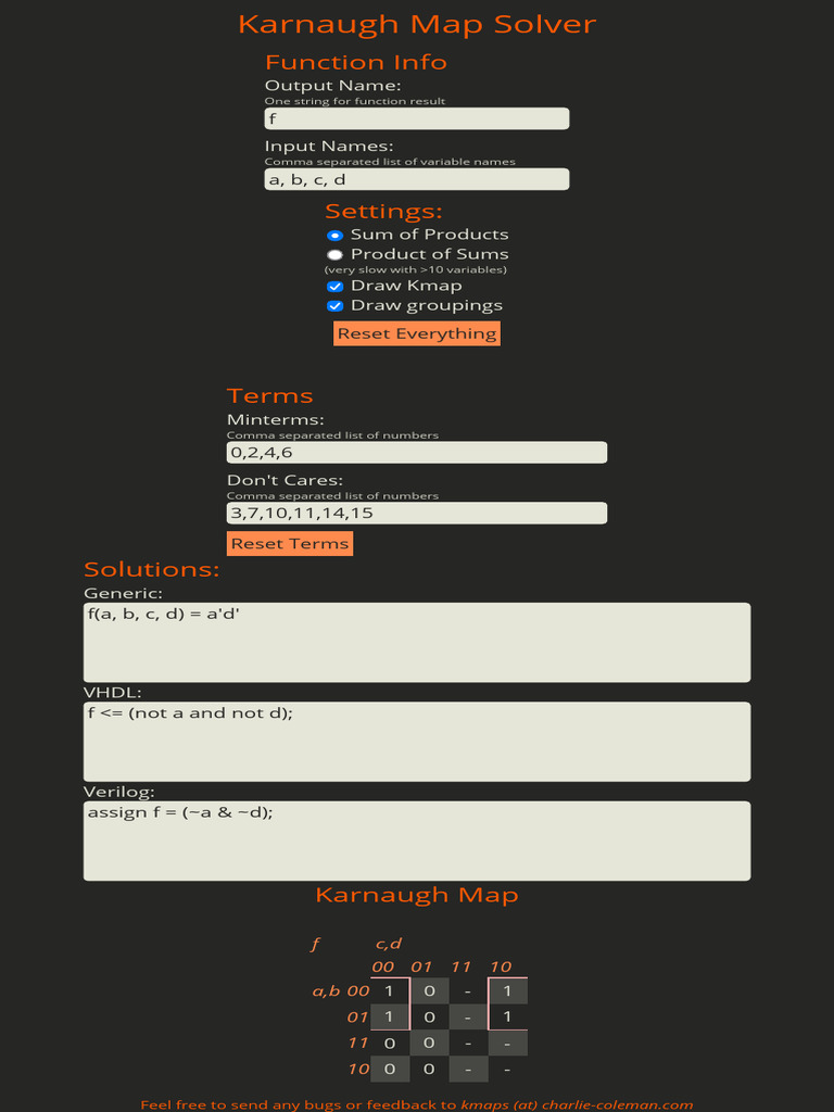Karnaugh Map Solver | PDF | Teaching Methods & Materials