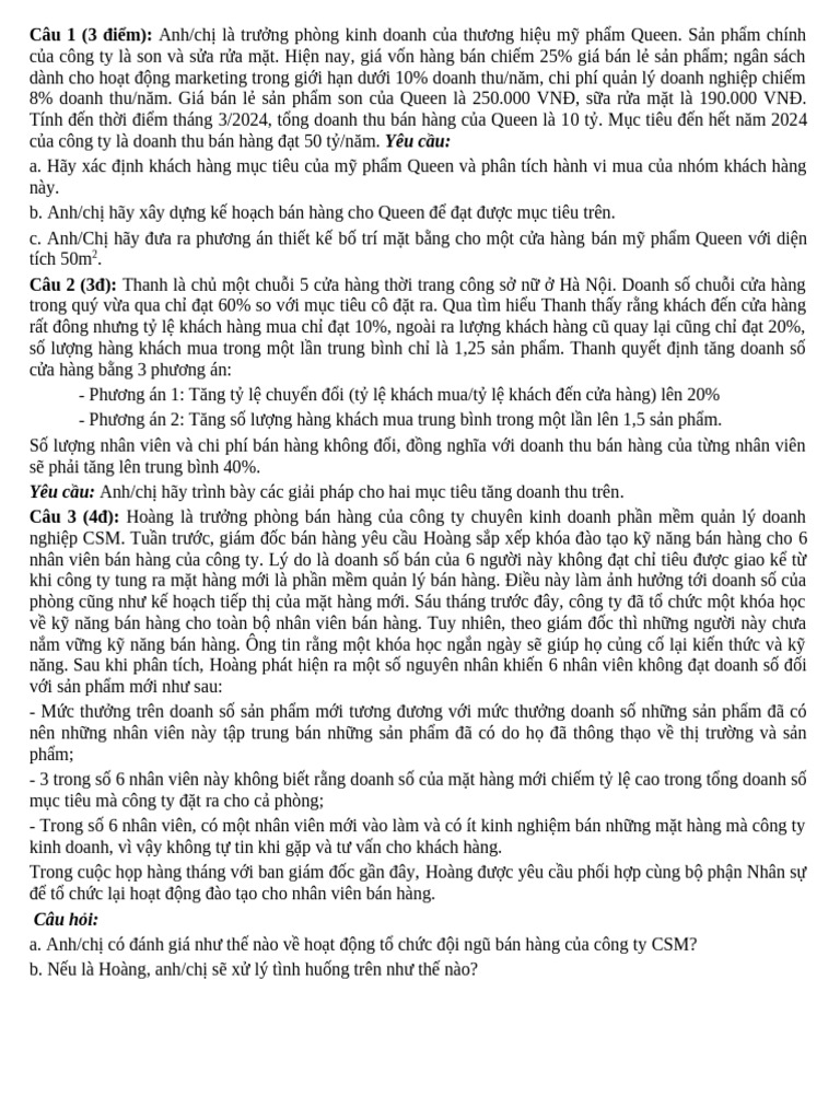 QTBH ĐỀ KIỂM TRA SỐ 2 | PDF