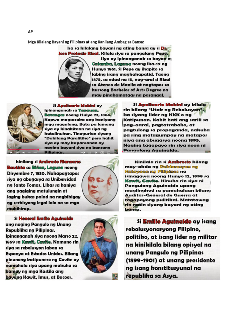 Mga Bayani at Kanilang Ambag Sa Bansa | PDF