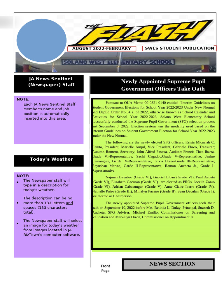 SWES School Newspaper Template | PDF | Newspapers | News