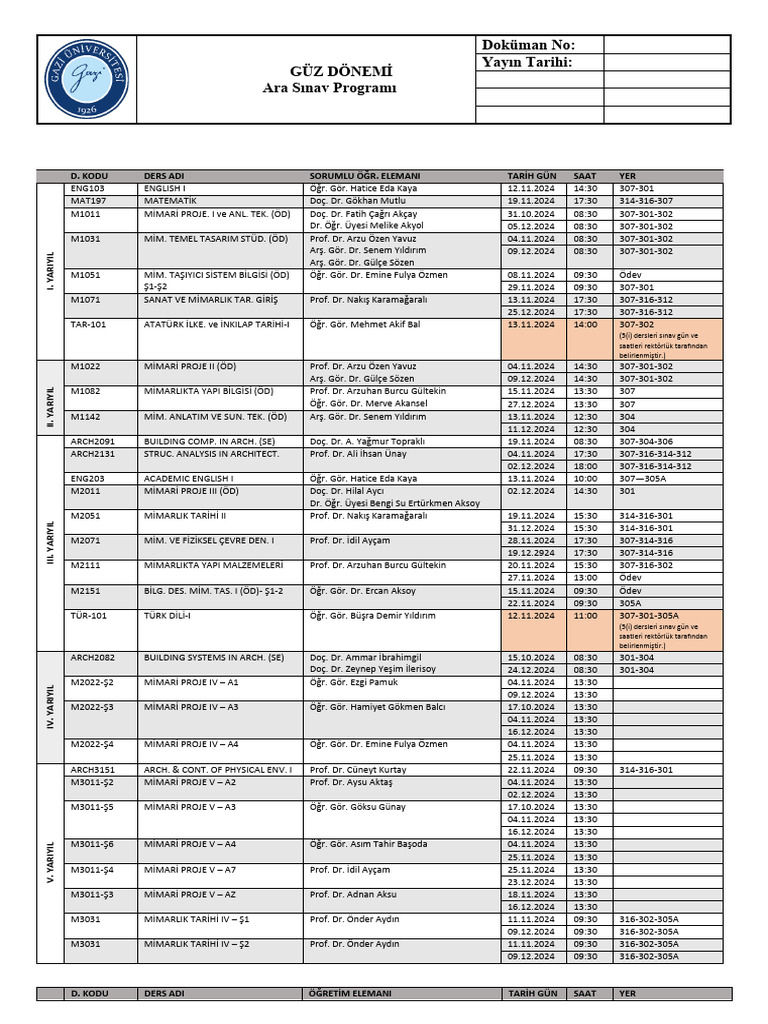 2024 25 Guz Ara Sinav Programi | PDF
