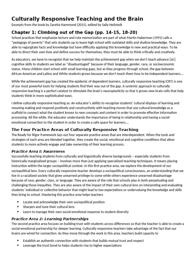 Culturally Responsive Teaching and The Brain Zaretta Hammond | PDF ...