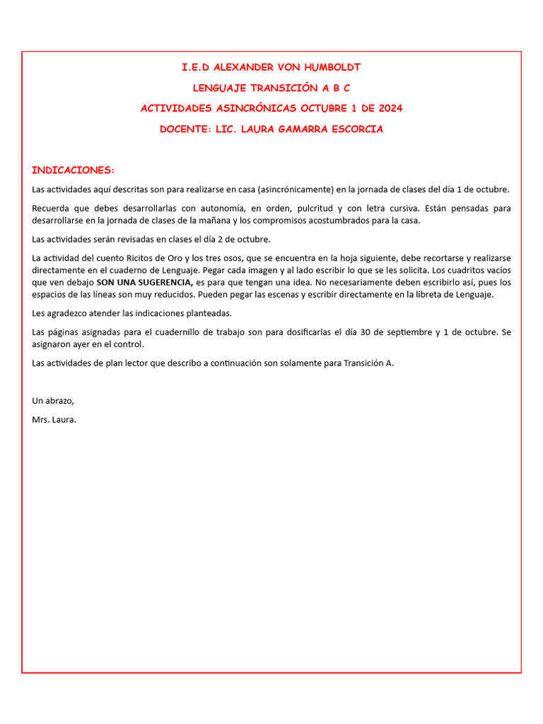 Actividad Asincr-Nica Lenguaje Octubre 1 | PDF