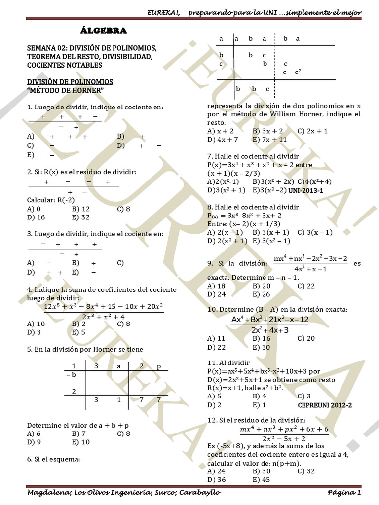 Algebra - 02 - División de Polinomis - Teorema Del Resto ...