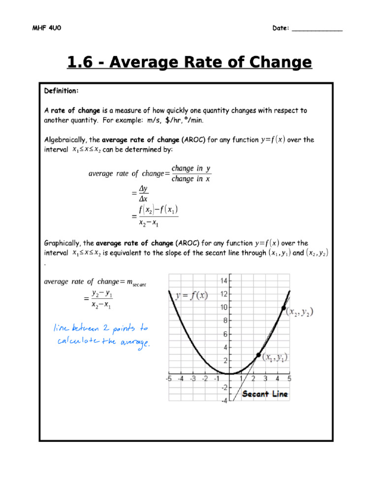 Average Rate of Change Calculations | PDF | Elementary Mathematics