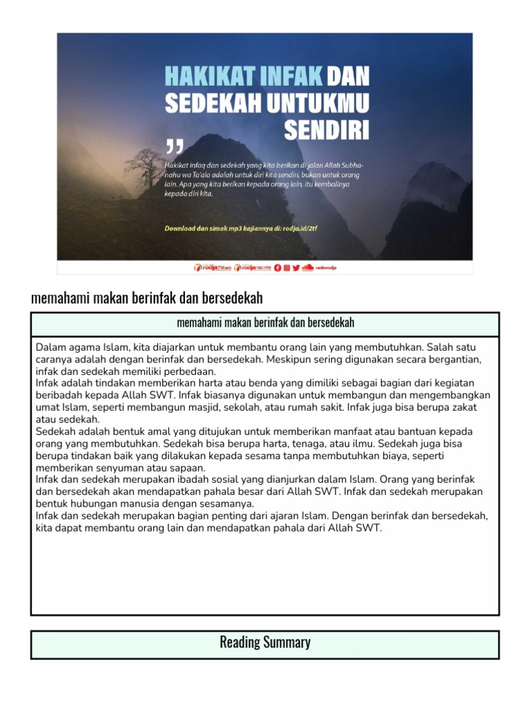 Memahami Makan Berinfak Dan Bersedekah - by Diffit (Printable) PDF | PDF