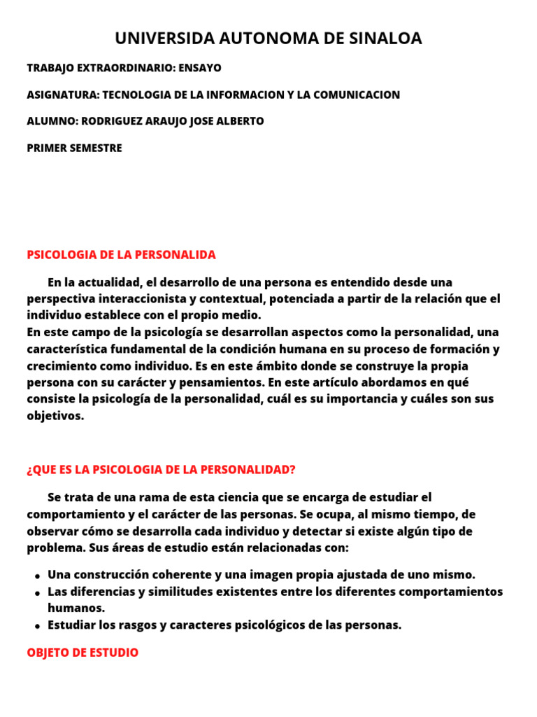 Universida Autonoma de Sinalo | PDF | Sicología | Psicología de la personalidad