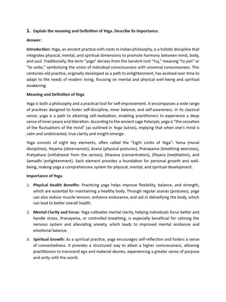 Definition of Yoga - 1 | PDF | Yoga | Mind–Body Interventions