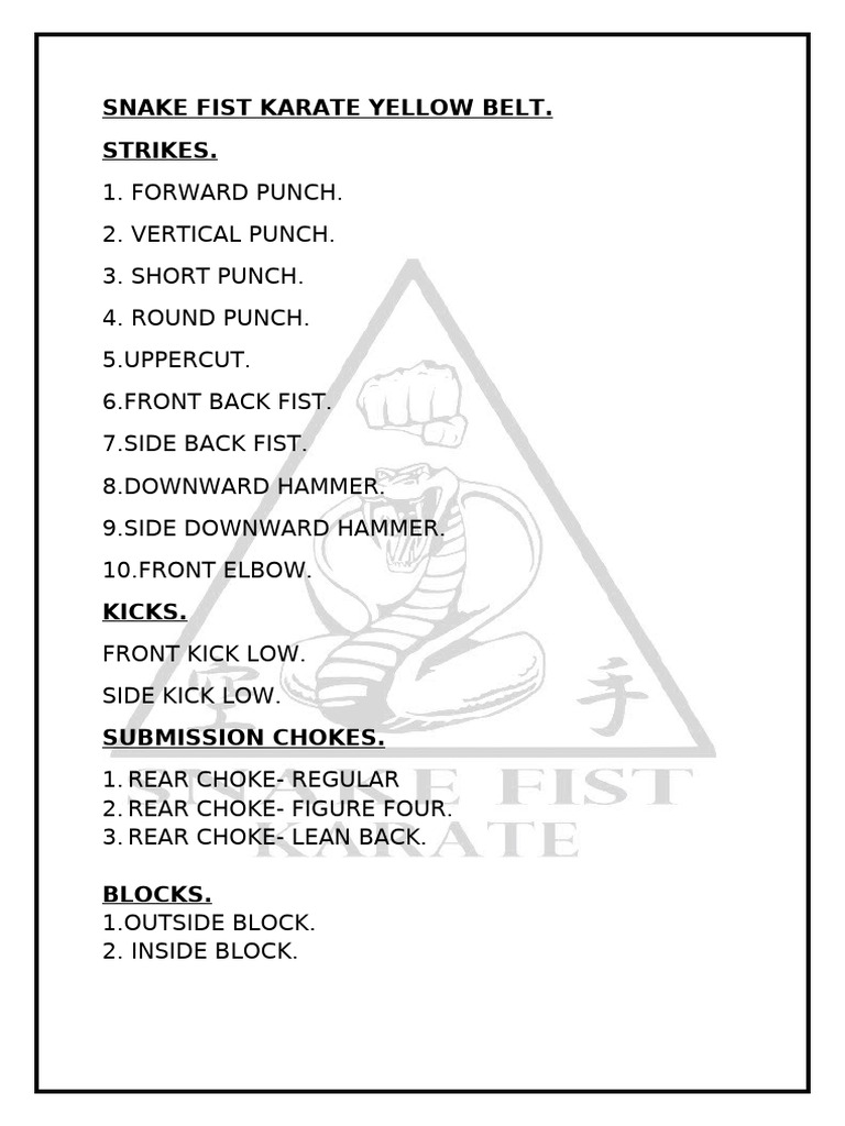 Snake Fist Karate Beginner To 1ST Dan Black Belt Manuals. | PDF ...
