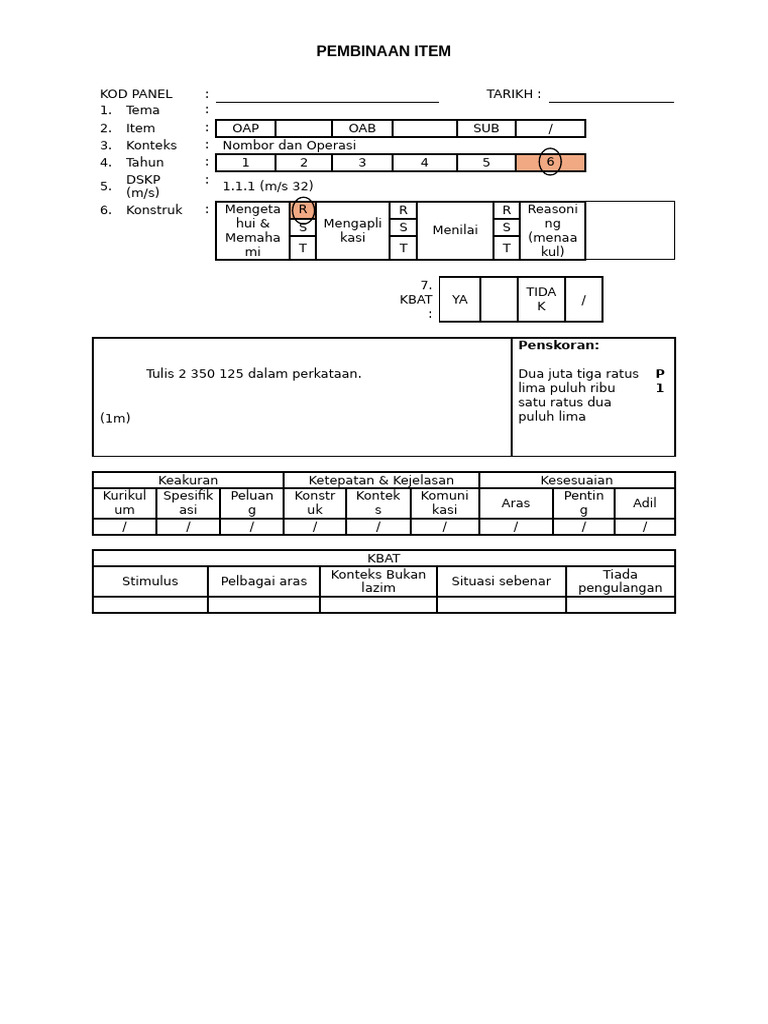 Contoh Jsi Math Tahun 6 | PDF
